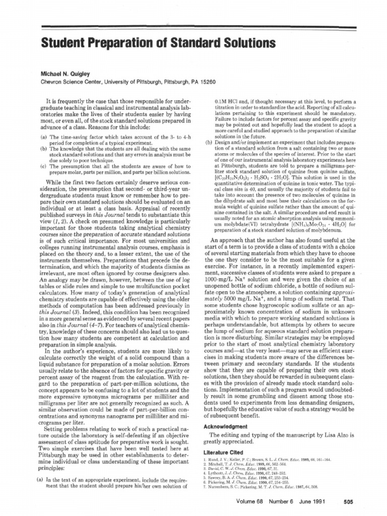 Student Preparation of Standard Solutions: O.Im at | PDF | Sodium ...