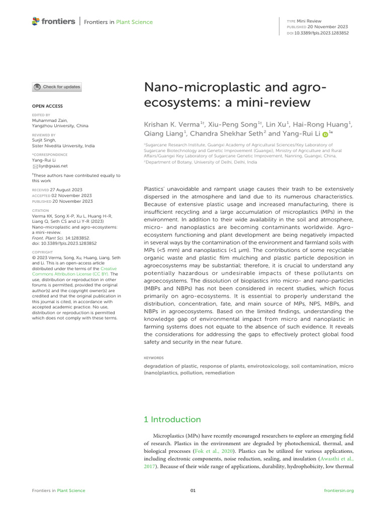 Nanoplastics Mini Review | PDF | Economy And The Environment | Natural Environment