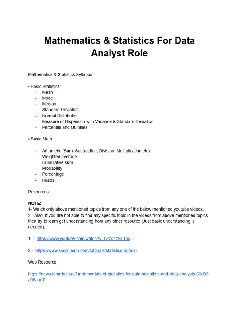 Essential Math for Data Analysts | PDF
