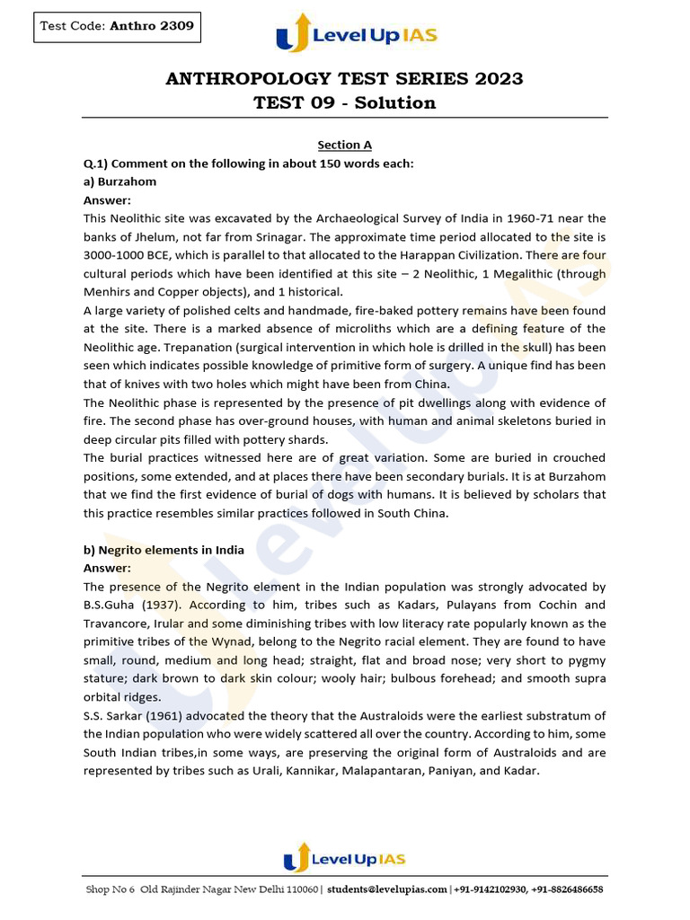 Anthropology Test Series 2023 Solutions | PDF