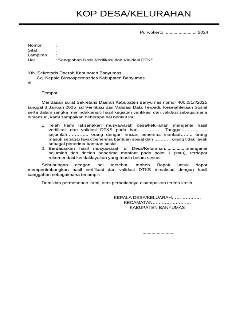 Contoh Surat Sanggah DTKS | PDF