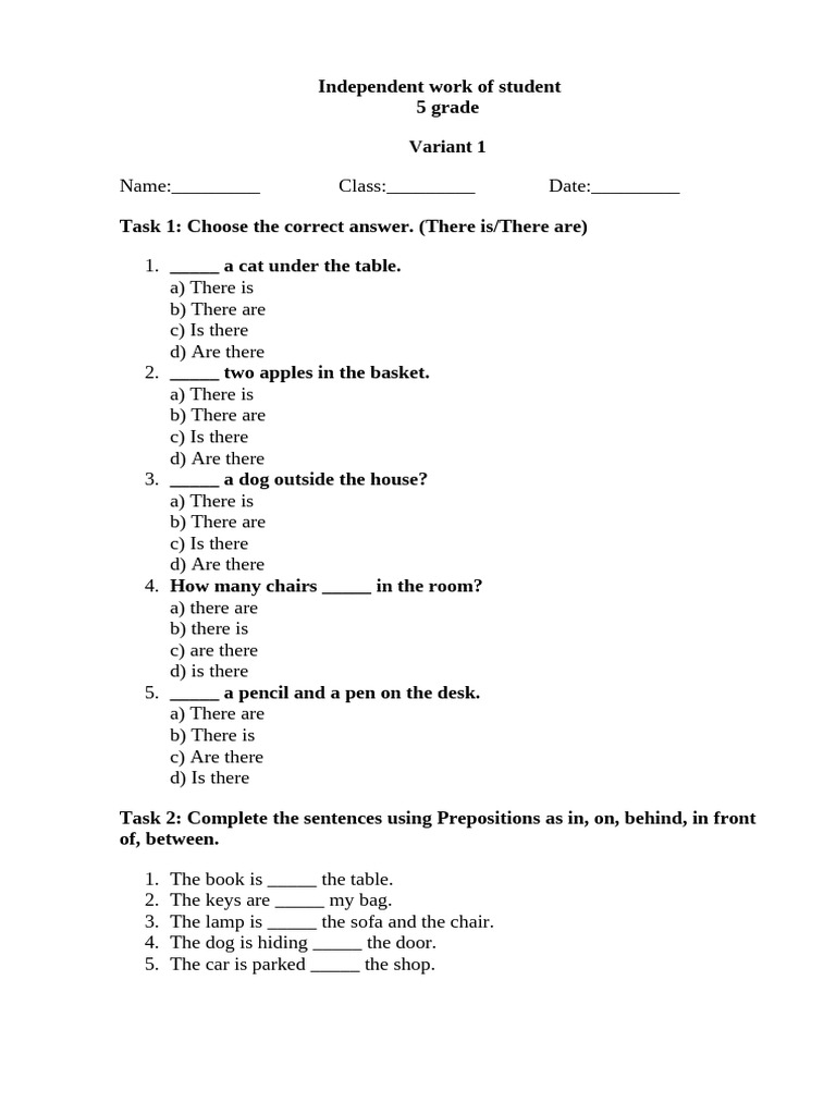 5th Grade English Independent Work Tasks | PDF