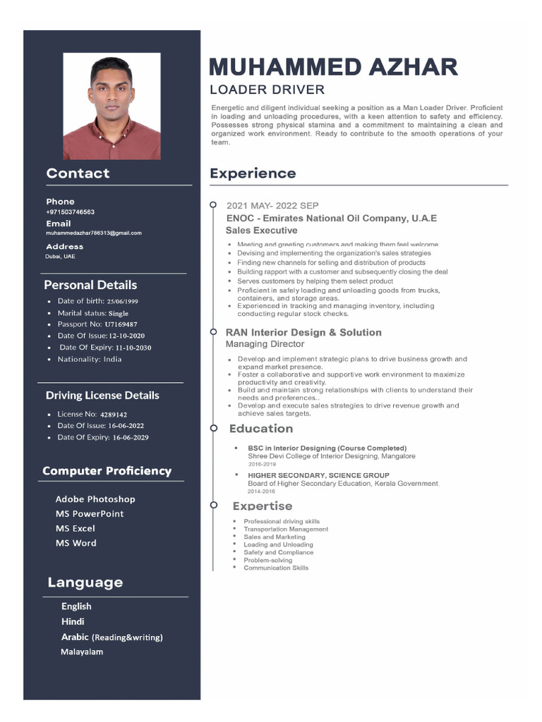Cv_loader Driver_muhammed Azhar n | PDF