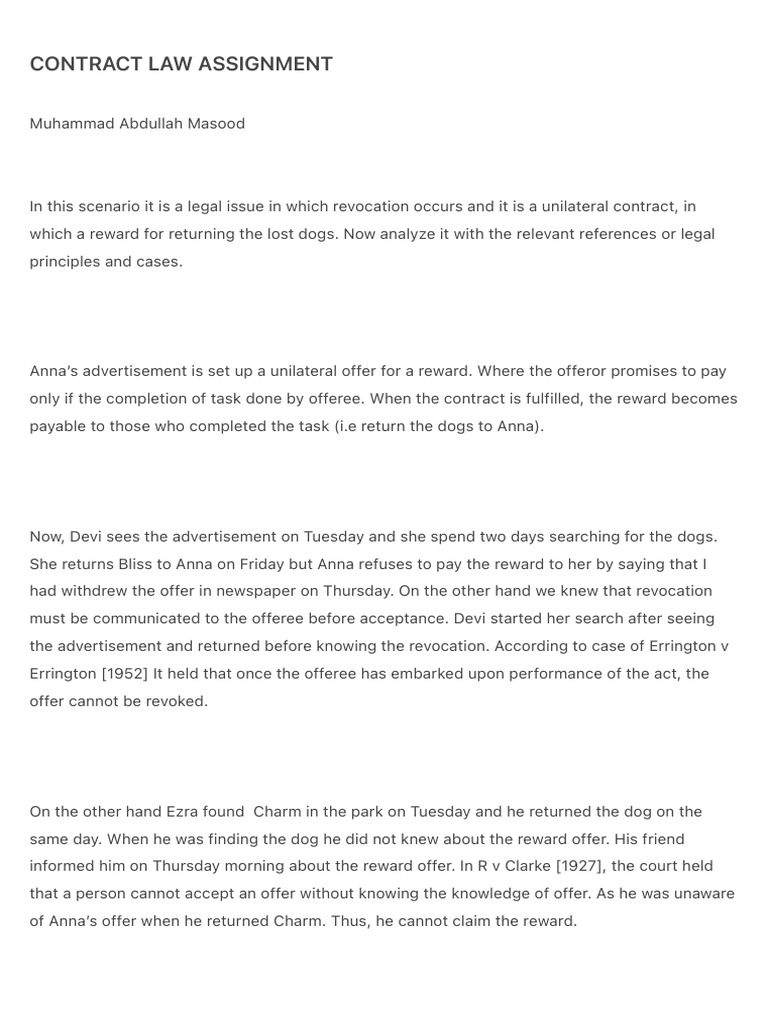 Contract Law Assignment | PDF