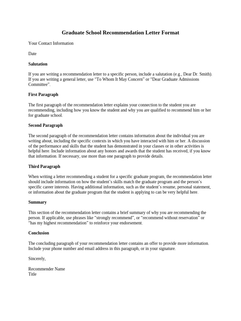 Graduate School Recommendation Letter Guide | PDF