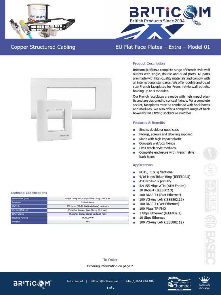 EU Flat Face Plates Model 01 Specs | PDF | Electrical Connector | Ethernet