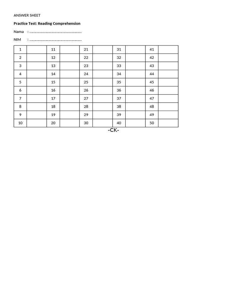3answer Sheet TOEFL Reading | PDF