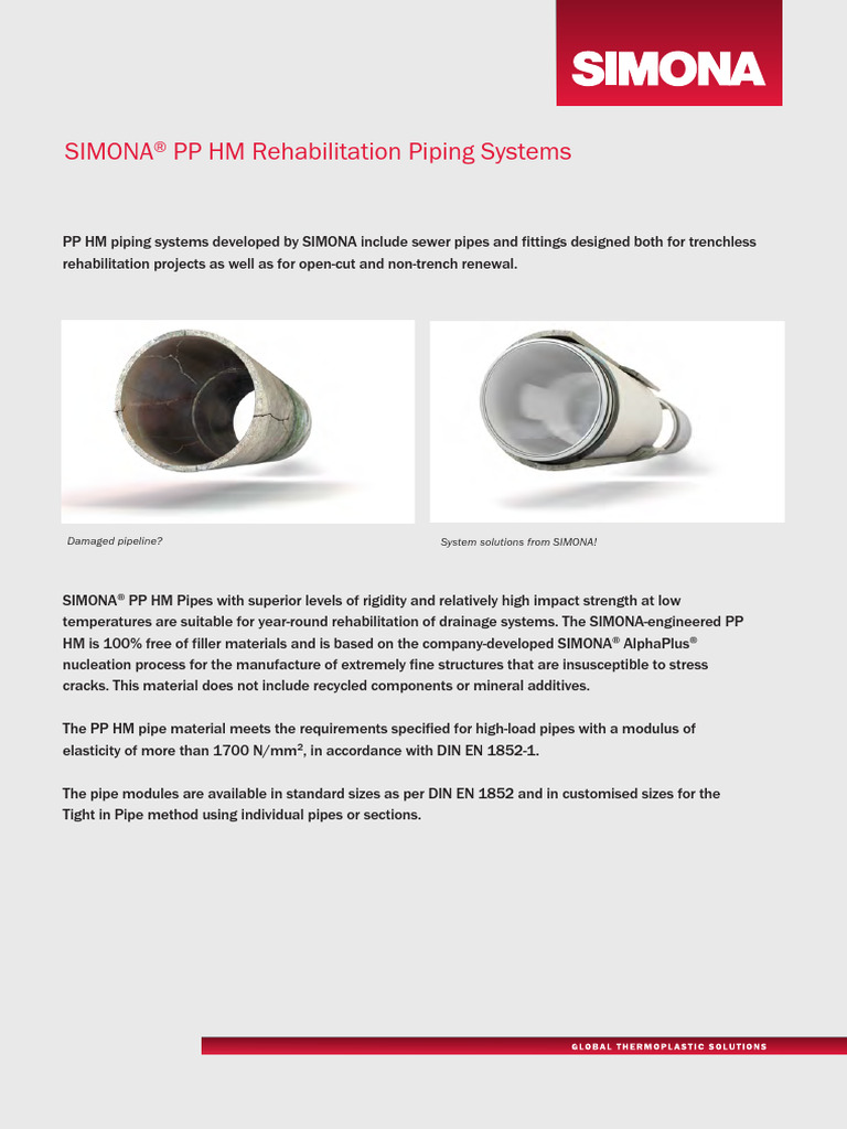 SIMONA PP HM Rehabilitation Piping Systems | PDF | Pipe (Fluid ...