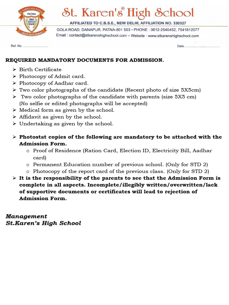 Selected Students For STD 1 & 2 | PDF