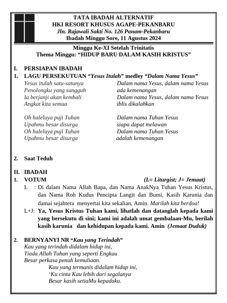 11 Agustus 2024 - Tata Ibadah Sore Minggu Xi Set. Trinitatis | PDF