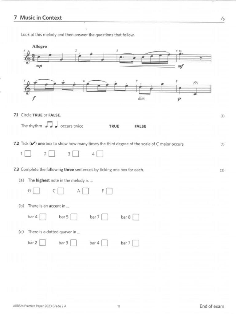 ABRSM Grade 2 - Practice Paper-11 | PDF