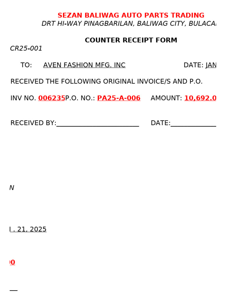 Counter Receipt | PDF