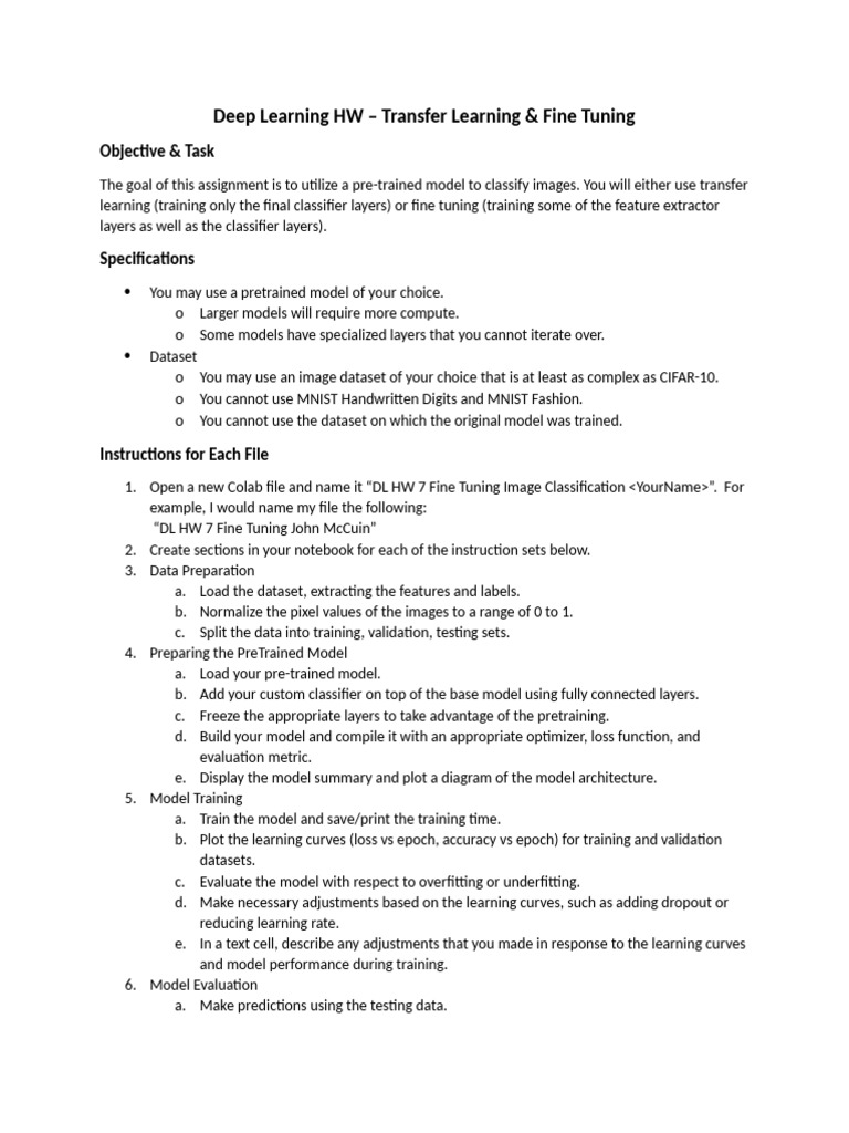 DEEP LEARNING HW 7 Transfer Learning REV (1) | PDF | Statistical Classification | Artificial ...