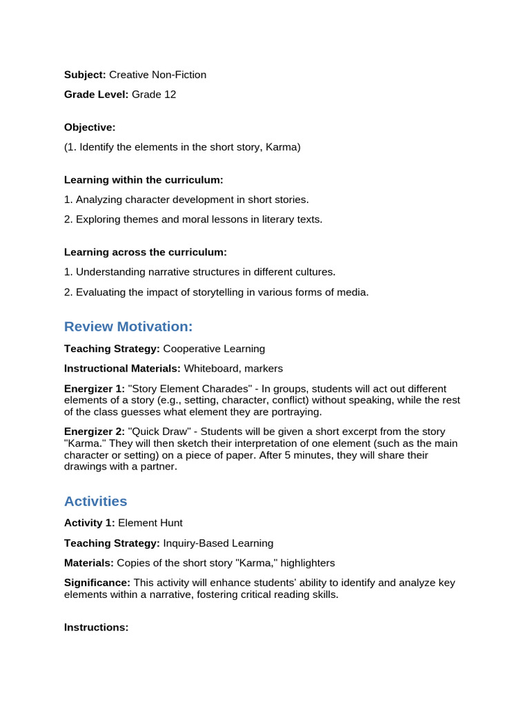 lesson_plan (2) | PDF | Narrative | Reading Comprehension