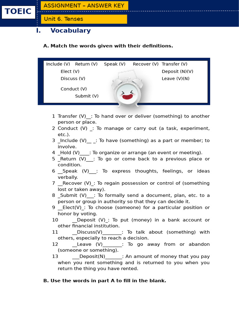 Assignment 6. Tenses. - Answer key | PDF | Linguistics | Grammar