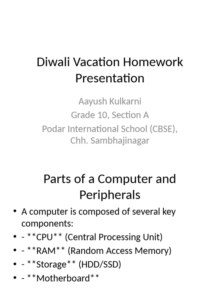 Diwali Homework Presentation Aayush Kulkarni 10A | PDF