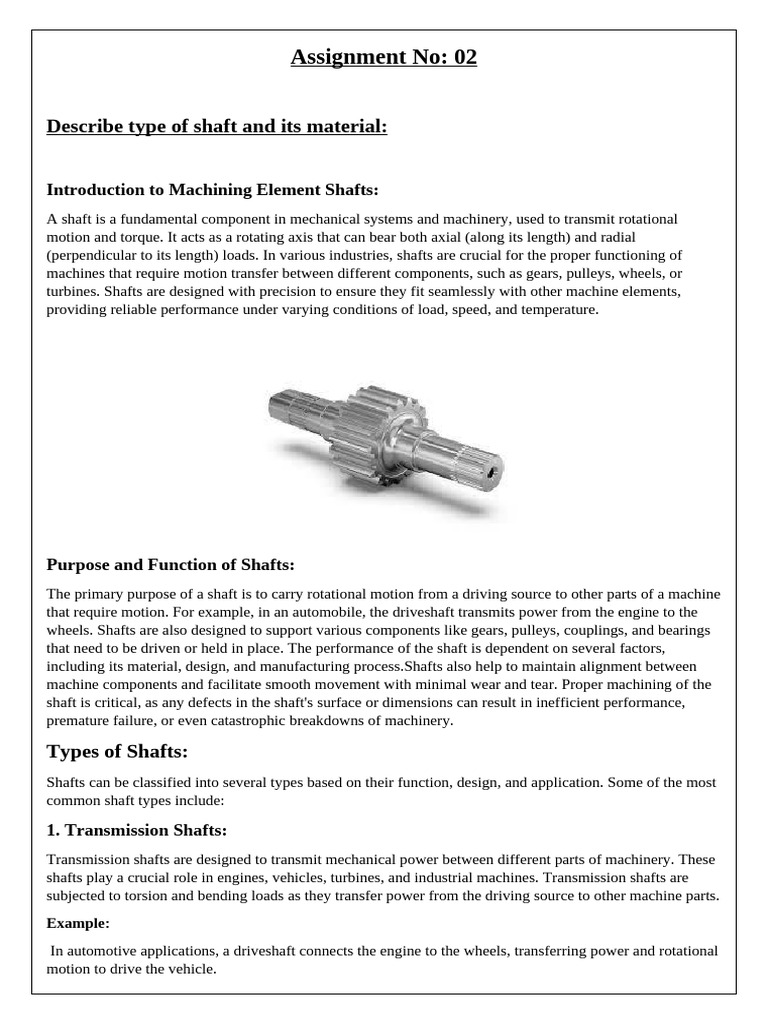 Assignment No 02 Shaft Ali | PDF | Steel | Engines