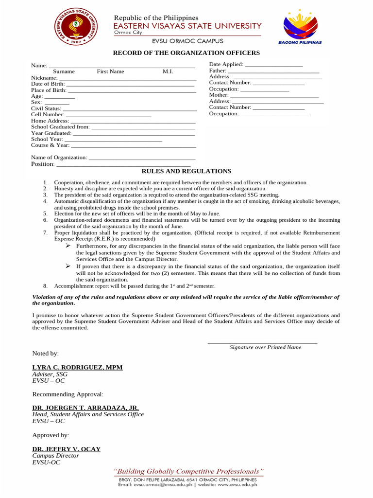 Organization Officer Record Template | PDF | Justice | Crime & Violence