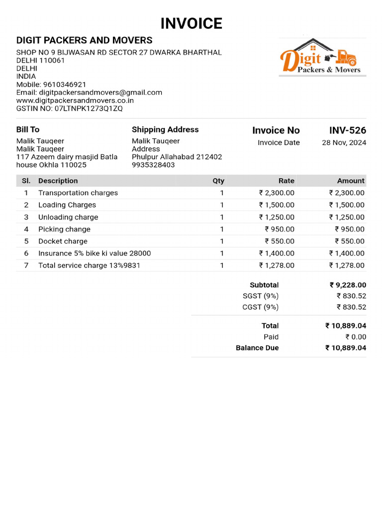 Invoice INV 526 | PDF