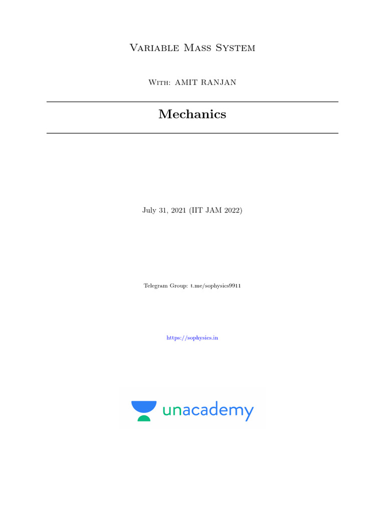 Variable Mass System 4 1714324967499 | PDF | Force | Mass