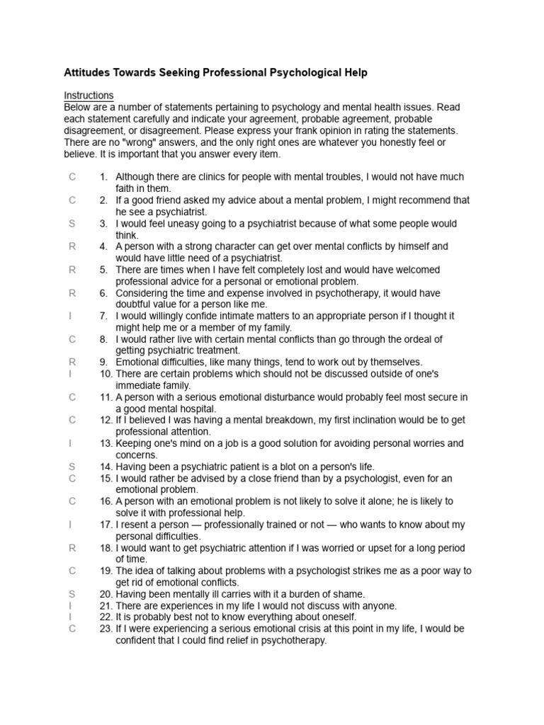Attitudes Towards Seeking Professional Psychological Help ATSPPH | PDF | Psychiatry | Psychotherapy