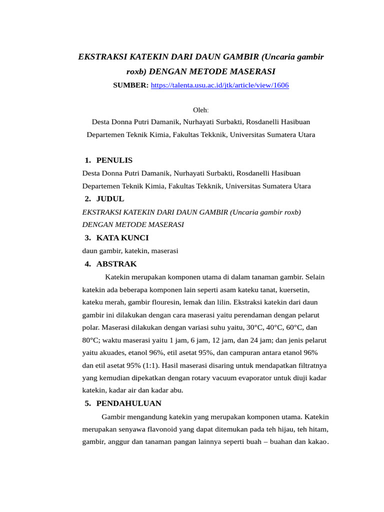 Ekstraksi Katekin dengan Maserasi | PDF