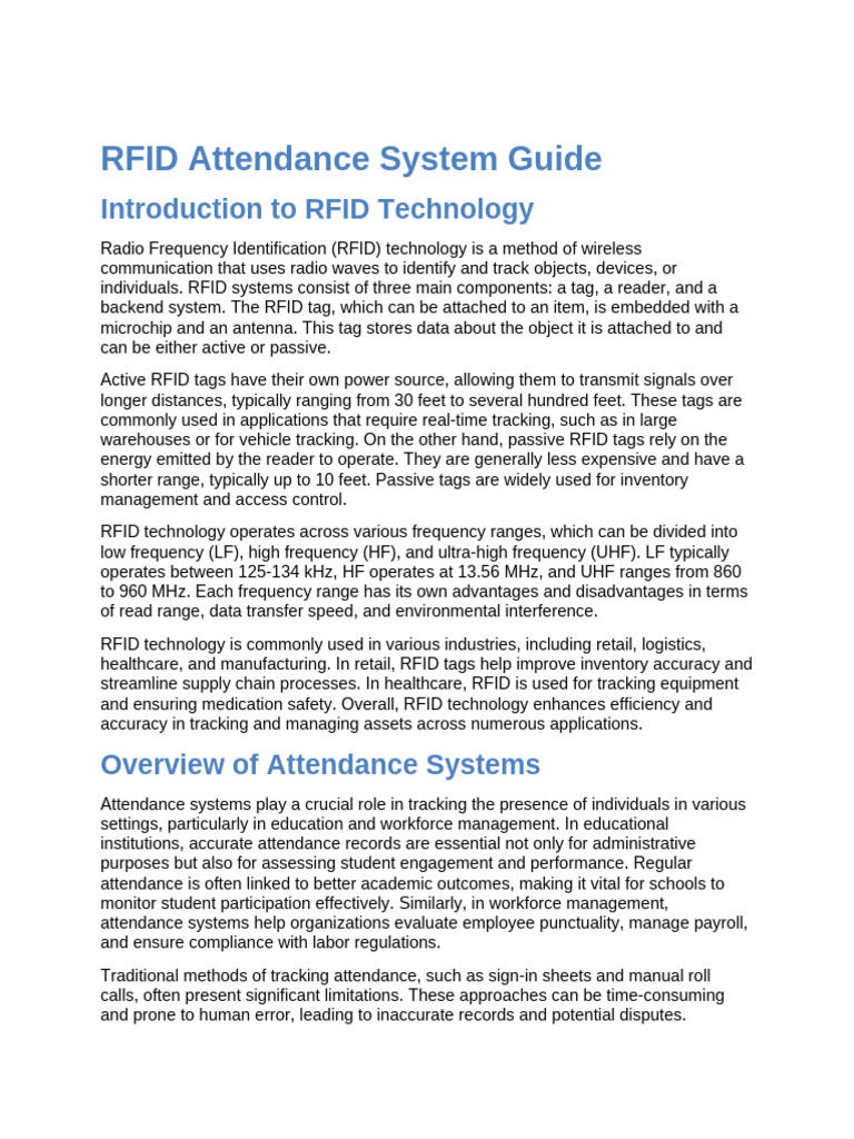 RFID Attendance System Guide | PDF | Radio Frequency Identification | Arduino