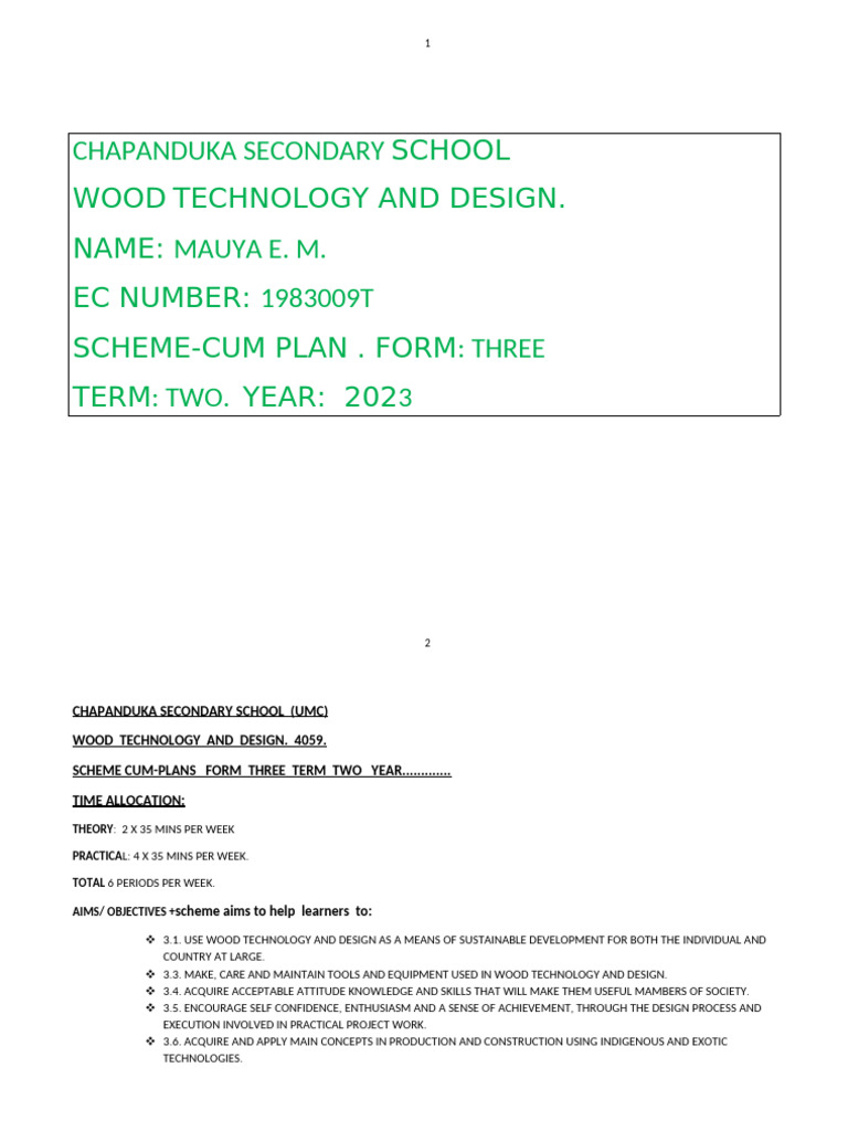 Wtd Scheme-cum Plan Form Three Term Two | PDF | Methodology | Evaluation