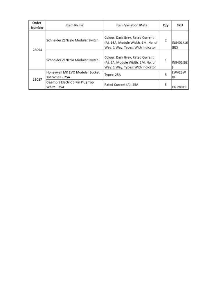 Modular Switches and Sockets Order List | PDF