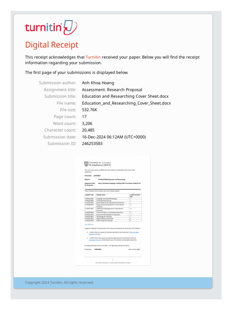 Receipt - Education and Researching Cover Sheet | PDF