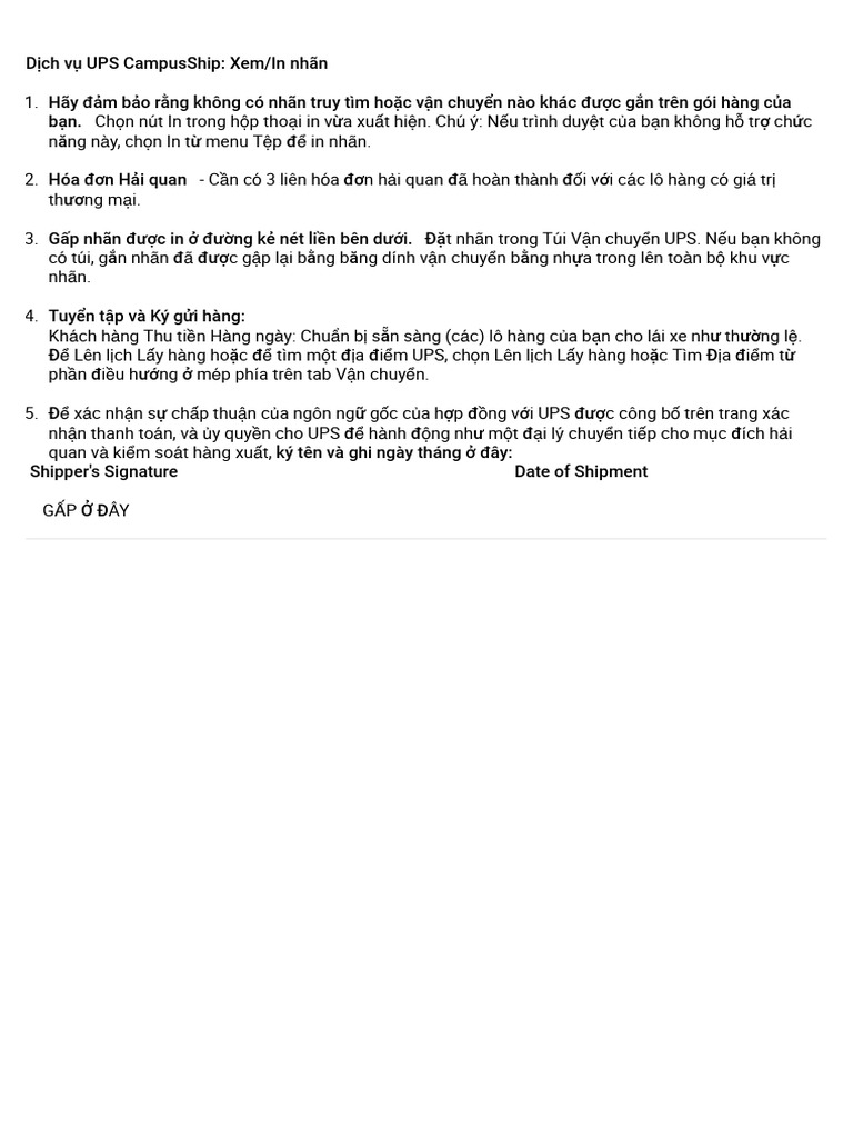 UPS CampusShip - UPS - Việt Nam | PDF