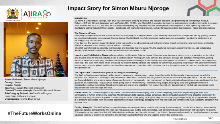 Ajira AWS Restart Impact Story Submission Simon Mburu Njoroge | PDF | Cloud Computing | Amazon ...