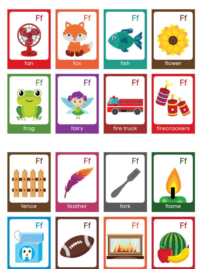 Fun and Illustrative Letter F Alphabet Flashcards For Kids | PDF