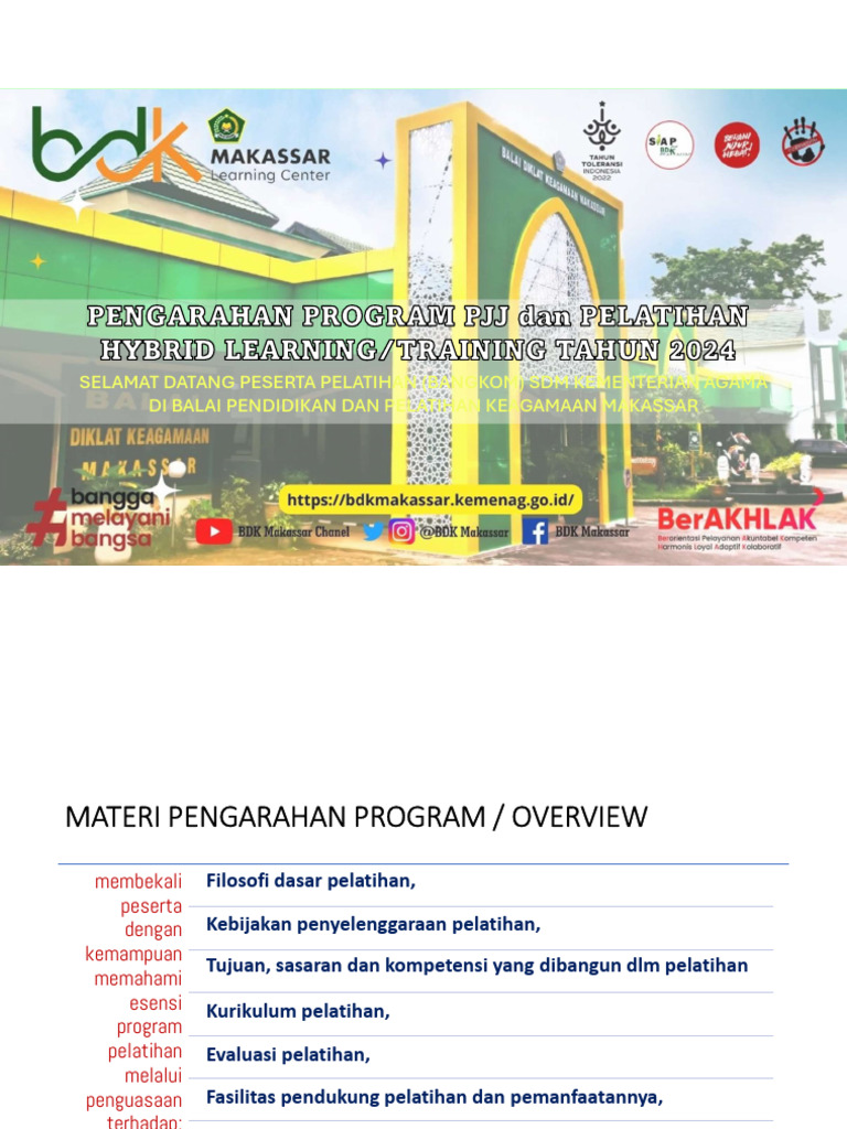 Overview PJJ Dan Pelatihan Hybrid Learning Juni Tahun 2024 - Arbain BDK Makassar | PDF