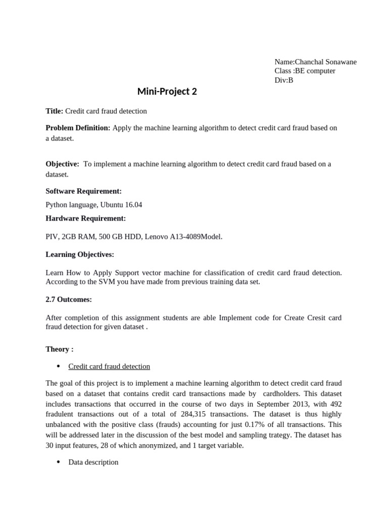 Credit Card Fraud Detection | PDF | Machine Learning | Support Vector ...