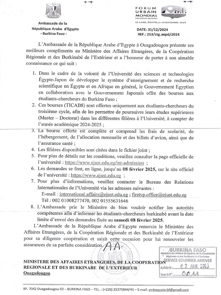 Lettre Ambassade Republique Arabe Egypte 010027 | PDF
