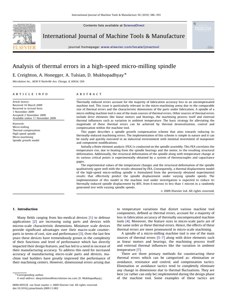 (2010) Analysis of Thermal Errors in A High-Speed Micro-Milling Spindle ...