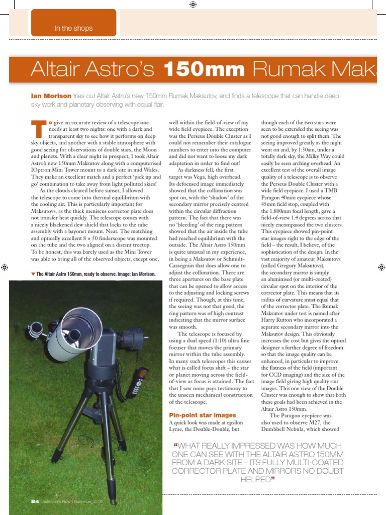 Altair Astro 150mm Rumak Maksutov Review | PDF | Telescope ...