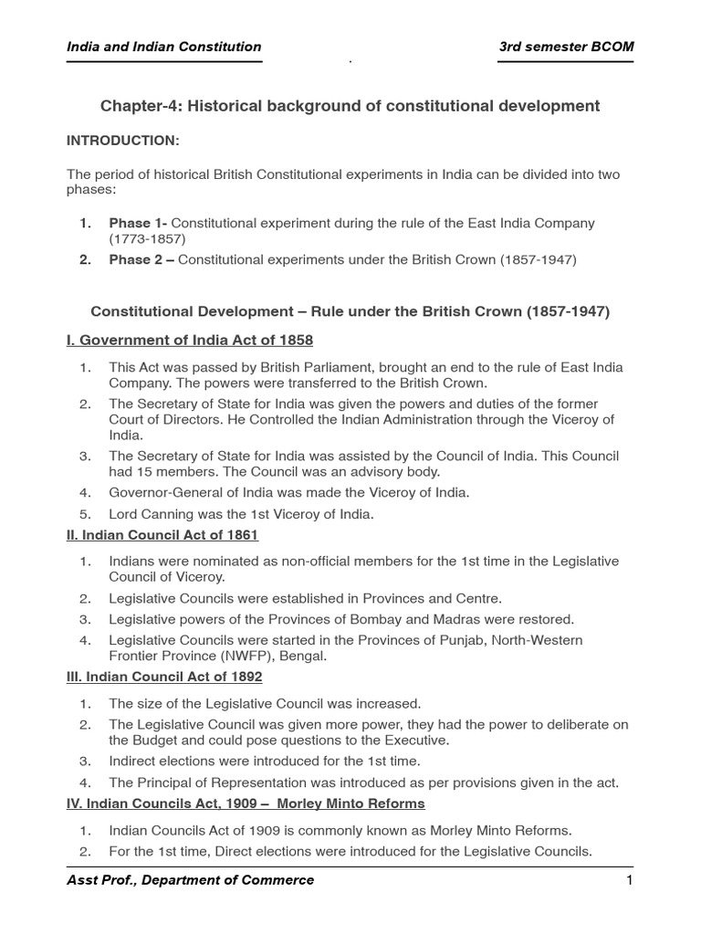 Chapter 4 Historical Background of Constitutional Development | PDF | British Raj | Partition Of ...
