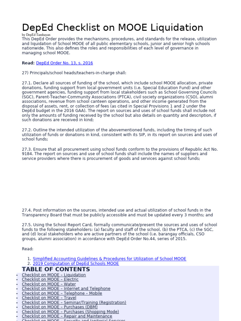 DepEd Checklist On MOOE Liquidation | PDF | Receipt