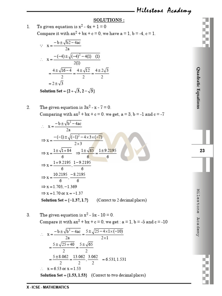 Chapter-5 Quadratic Equations Class 10 Icse | PDF | Quadratic Equation | Mathematics