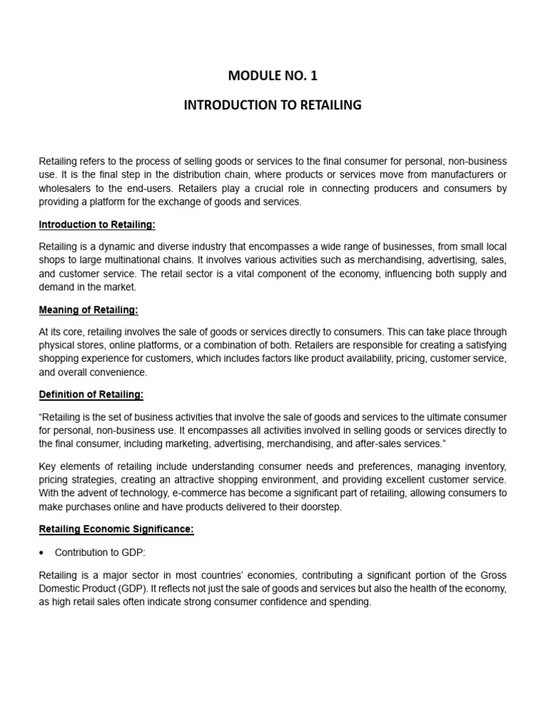 MODULE NO -1 | PDF | Franchising | Retail