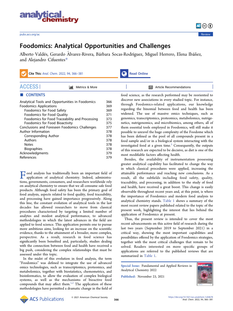 Foodomics: Advances in Food Analysis | PDF | Metabolomics | Mass ...