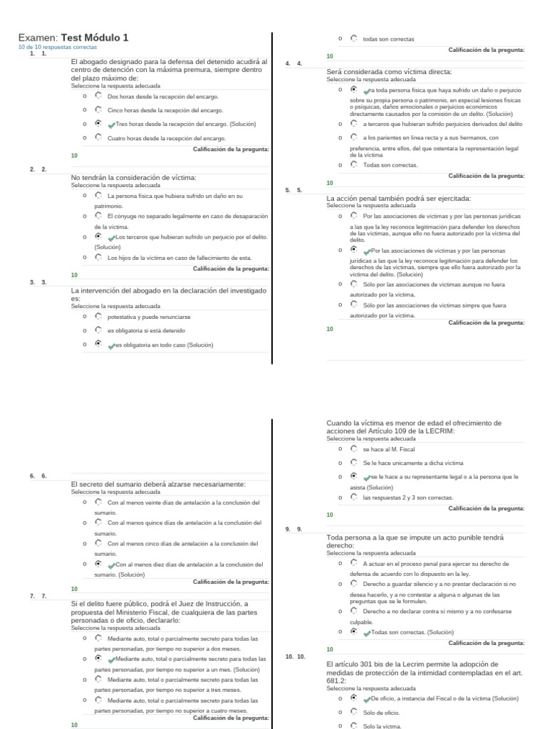 Examen Derecho Penal: Respuestas Correctas | PDF | Victimologia | Justicia