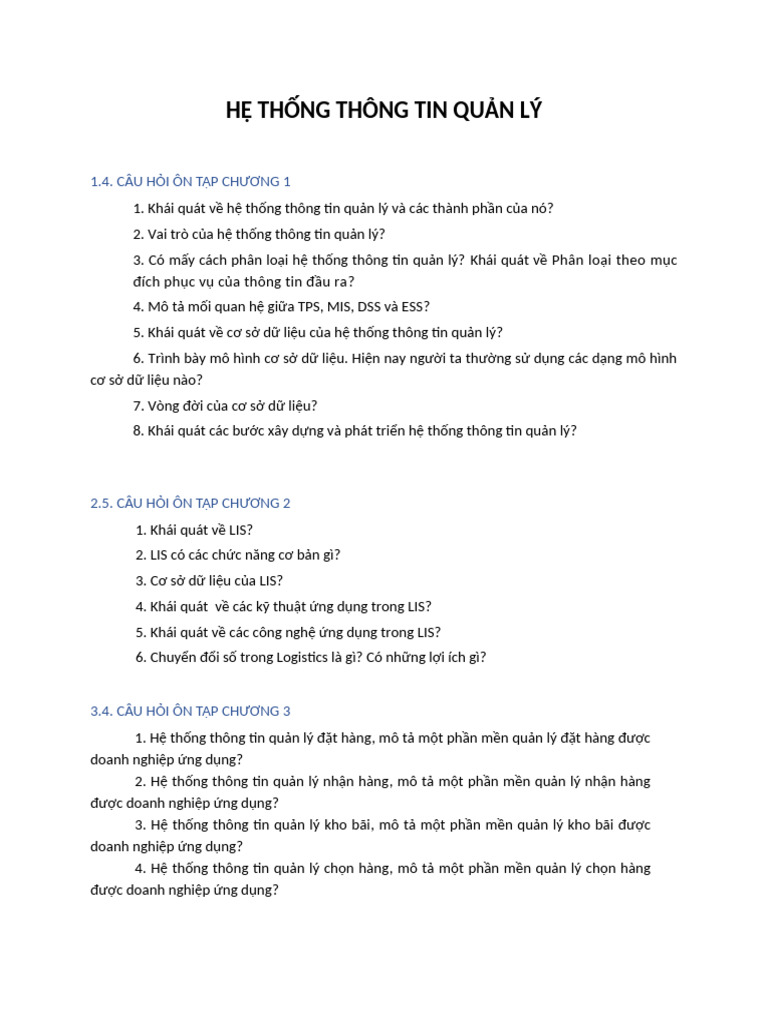 Đề cương ôn tập tổng hợp HTTTQL | PDF