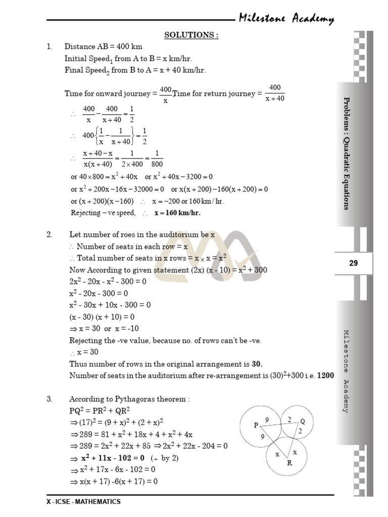 Chapter-6 Problems Quadratic Equations class 10 icse | PDF | Speed | Algebra