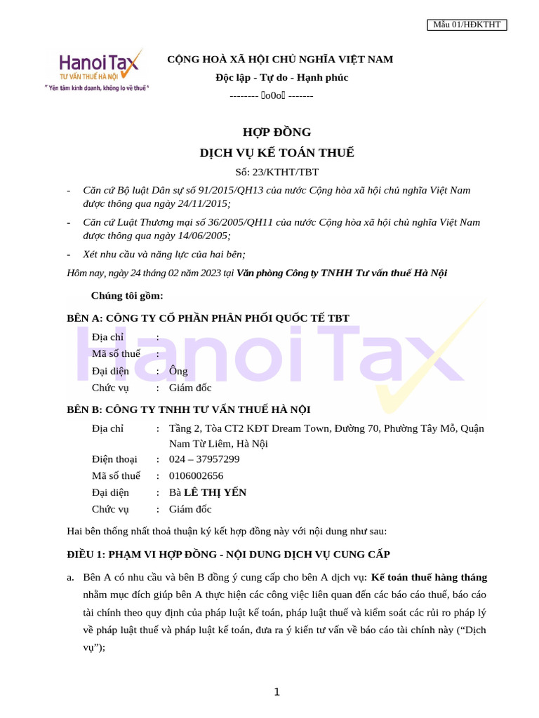 02.Mẫu.hđ Ktht - Có Bảng Theo Dt | PDF