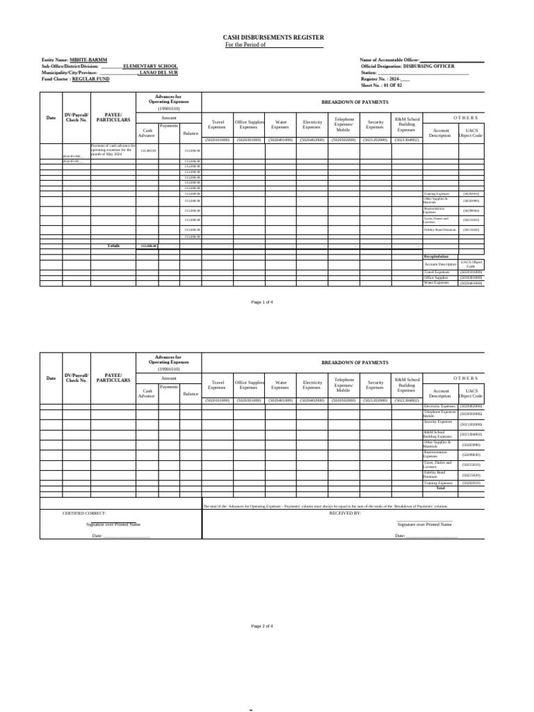 Cash Disbursements Register 2024 | PDF | Payments | Business