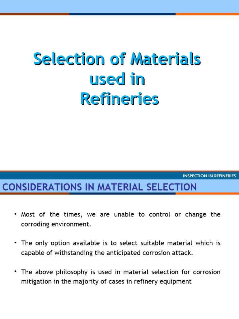 Refinery Material Selection Guide | PDF | Stainless Steel | Chromium