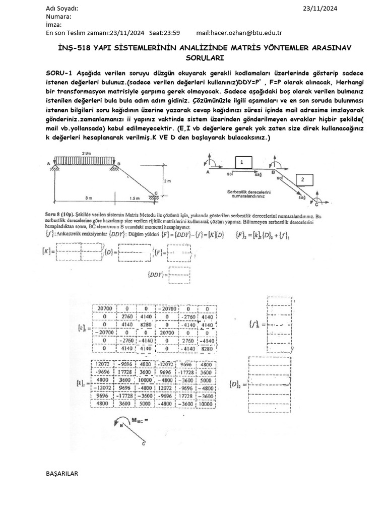 Ri̇ji̇tli̇k Matri̇si̇ Arasinav Sorulari 2024 Güz | PDF